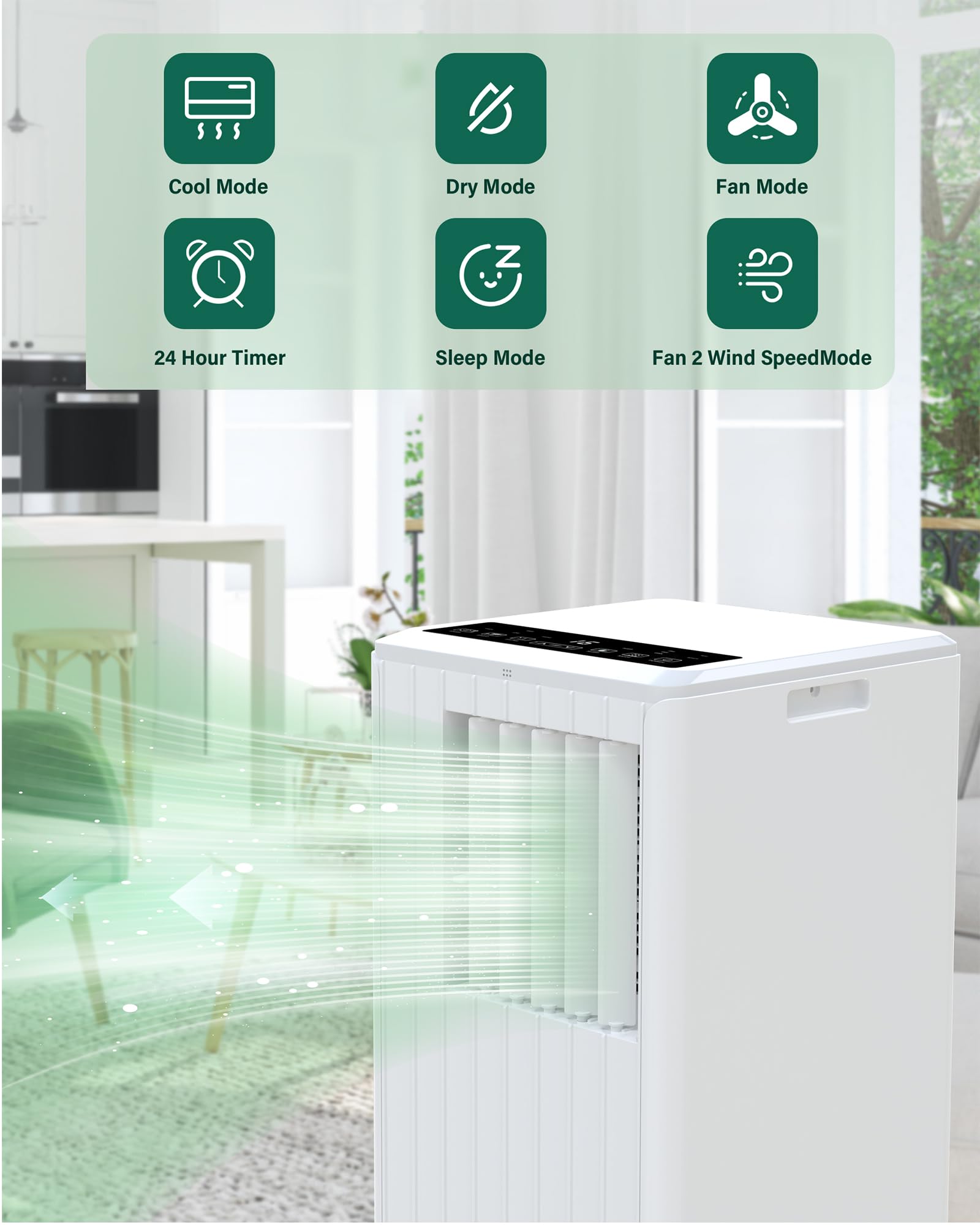 Perbyste 8000 BTU Portable Air Conditioners Cool Up to 350 Sq.Ft, 4 Modes Portable AC Unit with Remote Control/24Hrs Timer/Installation Kits for Home/Office/Dorms, White