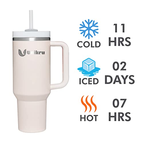 Unikru 40 oz Tumbler with Handle and Straw - Leak Proof - tumbler with straw, Eco-friendly Materials, Insuladed, Reusable (Fog) H2 Version