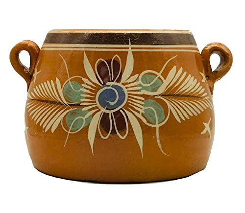 Olla De Barro Frijolera w/ Lid 3.5 Qt. Canterito Cazuela Traditional Floral Decorative Artisan Artesania
