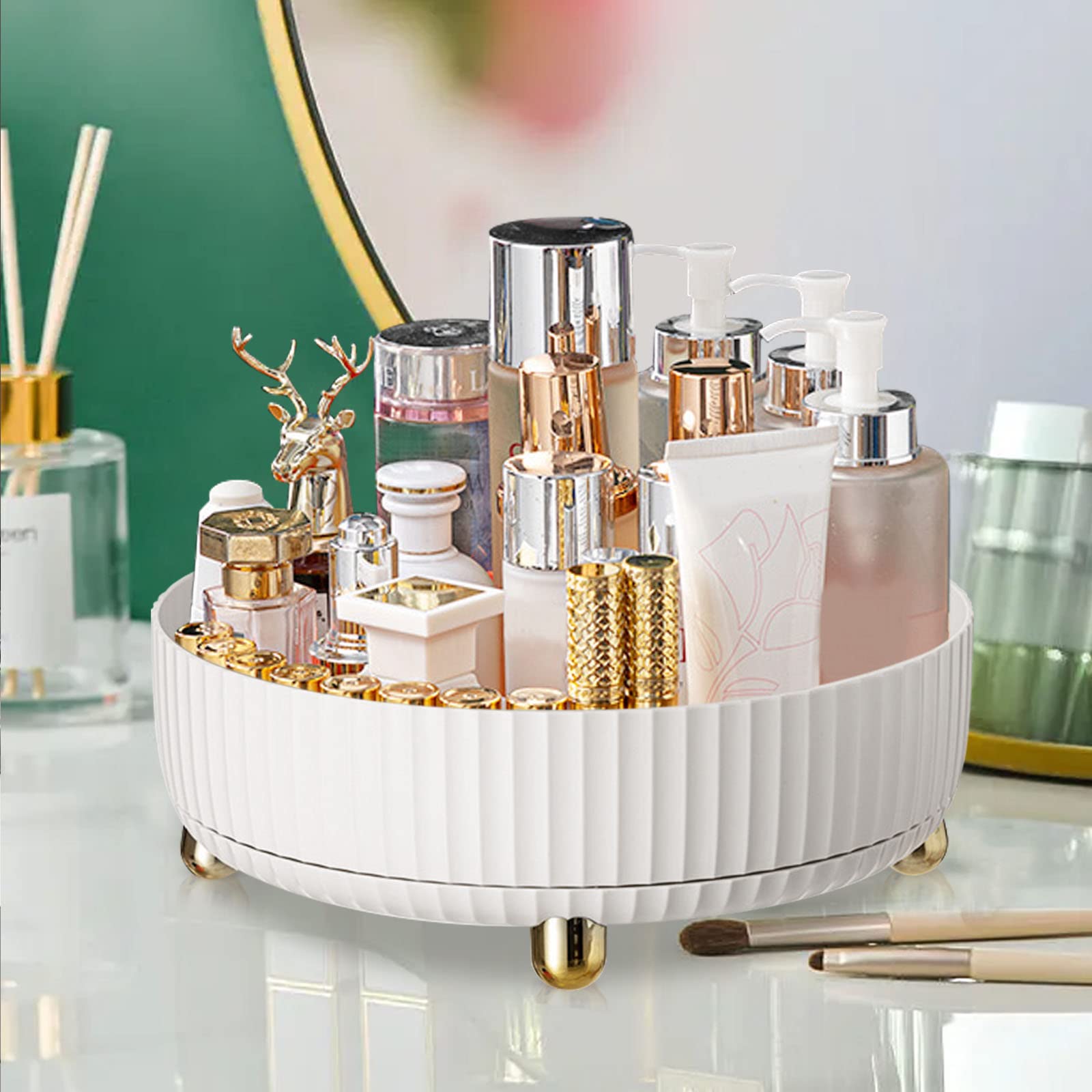 TagRecove Makeup Perfume Organizer Cosmetic Tray, 360 Degree Rotating Makeup Organizer, Lazy Susan Large Capacity Cosmetic Desk Storage Lotions Display Cases White Large