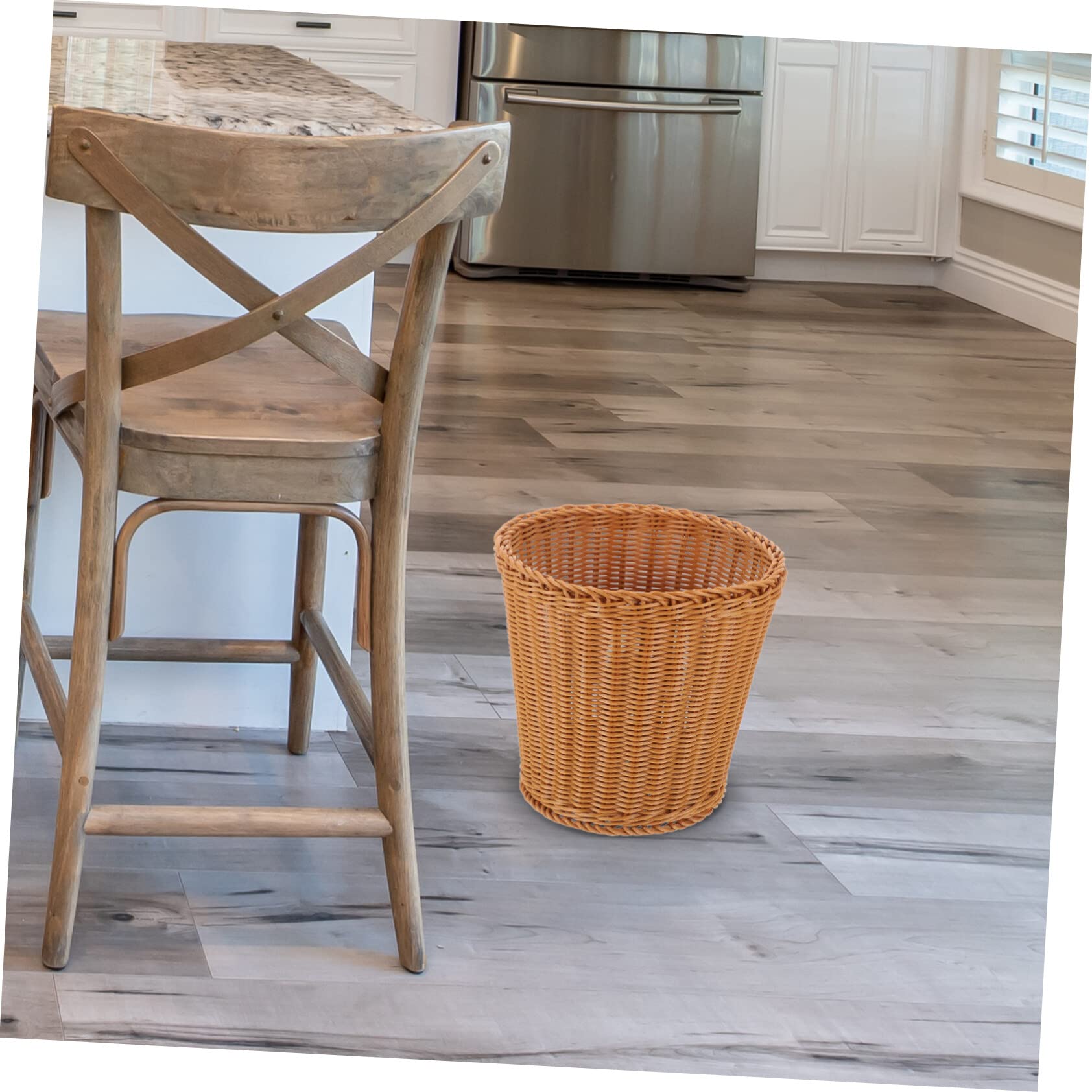WOONEKY Rattan Trash Can, Brown, Open-Top, Plastic Material, 11" x 11" x 11"