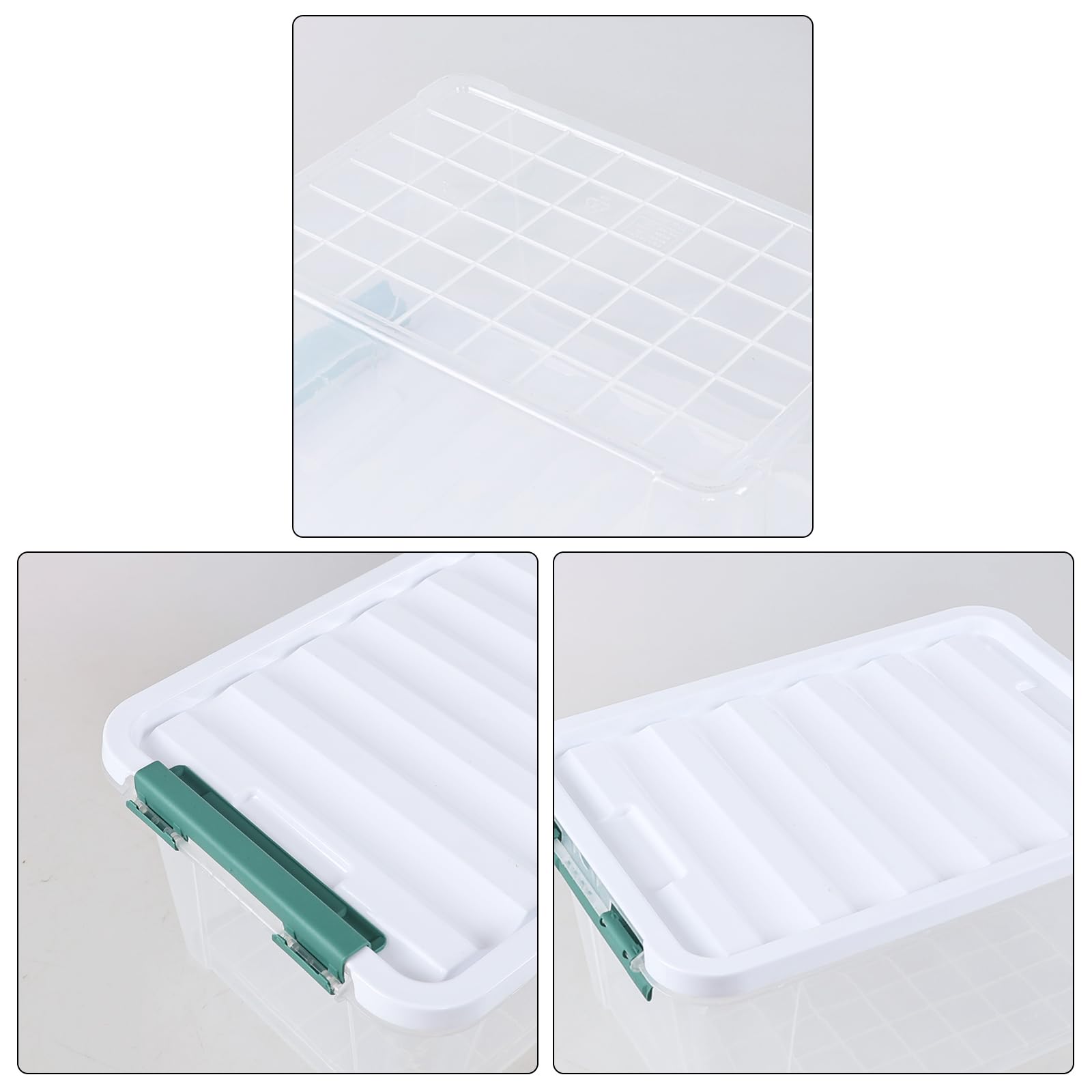 Vababa 20 L Plastic Latch Storage Box with Lid, 4-Pack Clear Small Storage Bin