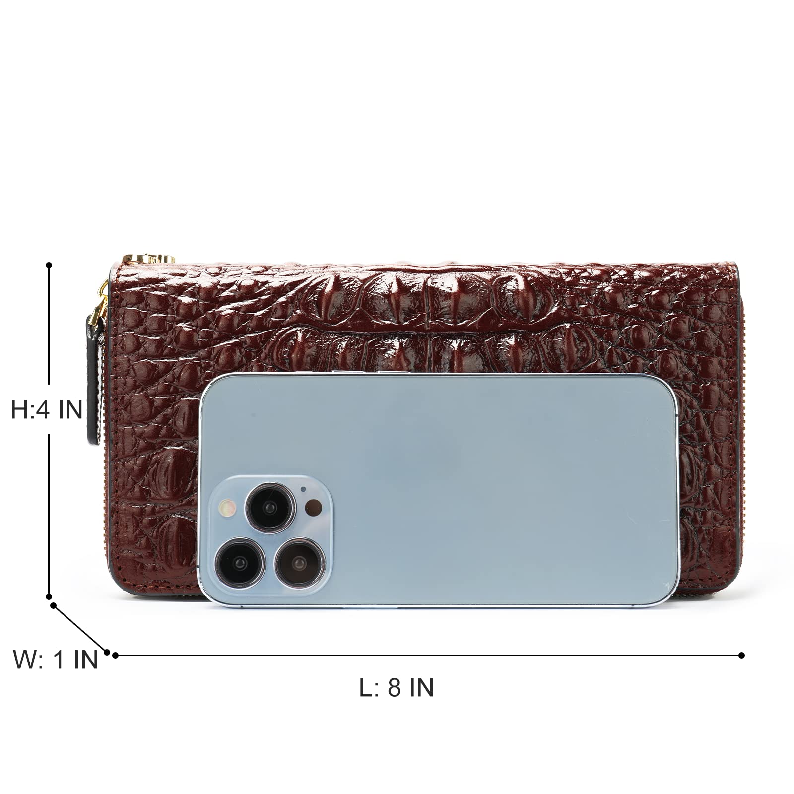 NIUCUNZH Crocodile Wallets for Women, Leather Wallet with Wristlet - Elegant Designer, Large Capacity, RFID Blocking Brown