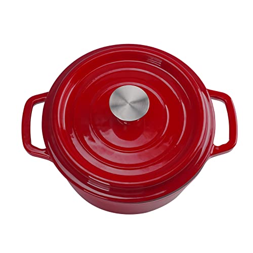 OLLAKOK 2.5 QT Enameled Dutch Oven Pot with Lid Enameled Cast Iron Dutch Oven with Dual Handles Heavy Duty Cast Iron Pot for Family (Red)