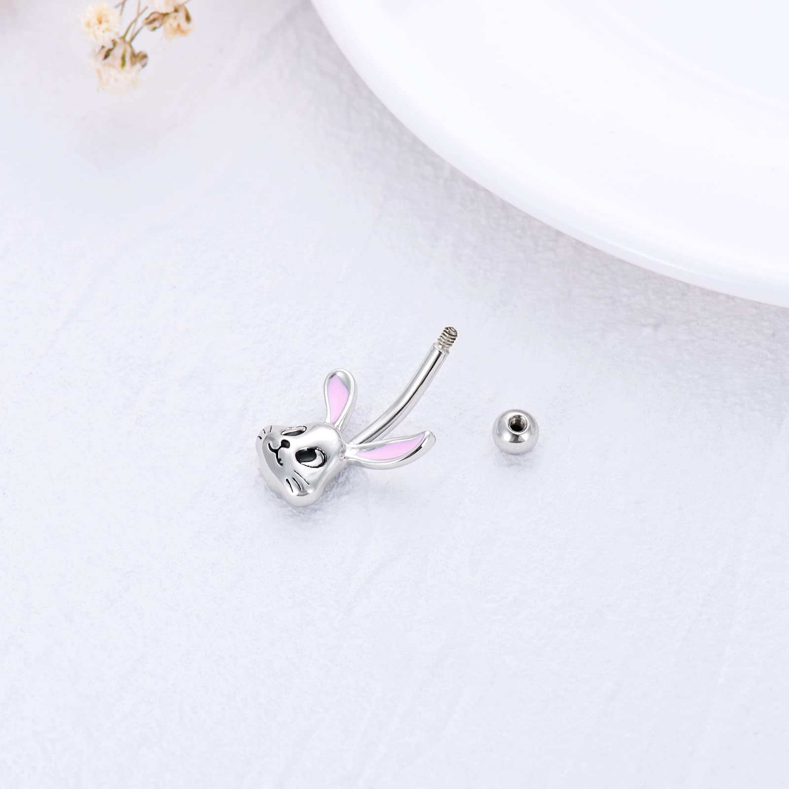 LONAGO Easter Bunny Belly Ring 14G Cute Rabbit Body Ring for Belly Barbell Navel Rings Gift for Women