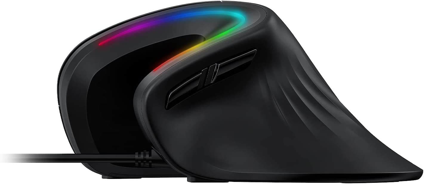 NIXIUKOL Ergonomic Vertical Mouse, RGB Wired Computer Mice with LED Backlit, 5 Buttons, 1600 DPI USB Corded Ergo Mouse for Windows Laptop PC Notebook - Black