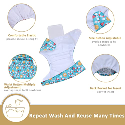 TDIAPERS Baby Cloth Diapers Washable Reusable One Size Adjustable for Baby 6 Pack with 6 Pcs Microfiber Inserts, 1 Wet Bag