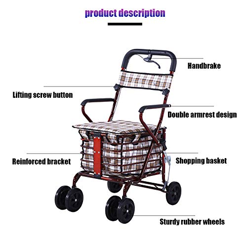 Rollators Walkers Lightweight Iron Pipe Folding Four Wheel Rollator Walker Height Adjustable with Padded Seat Carry Basket and Locakble Brakes Bearing Weight: 100kg/220lbs
