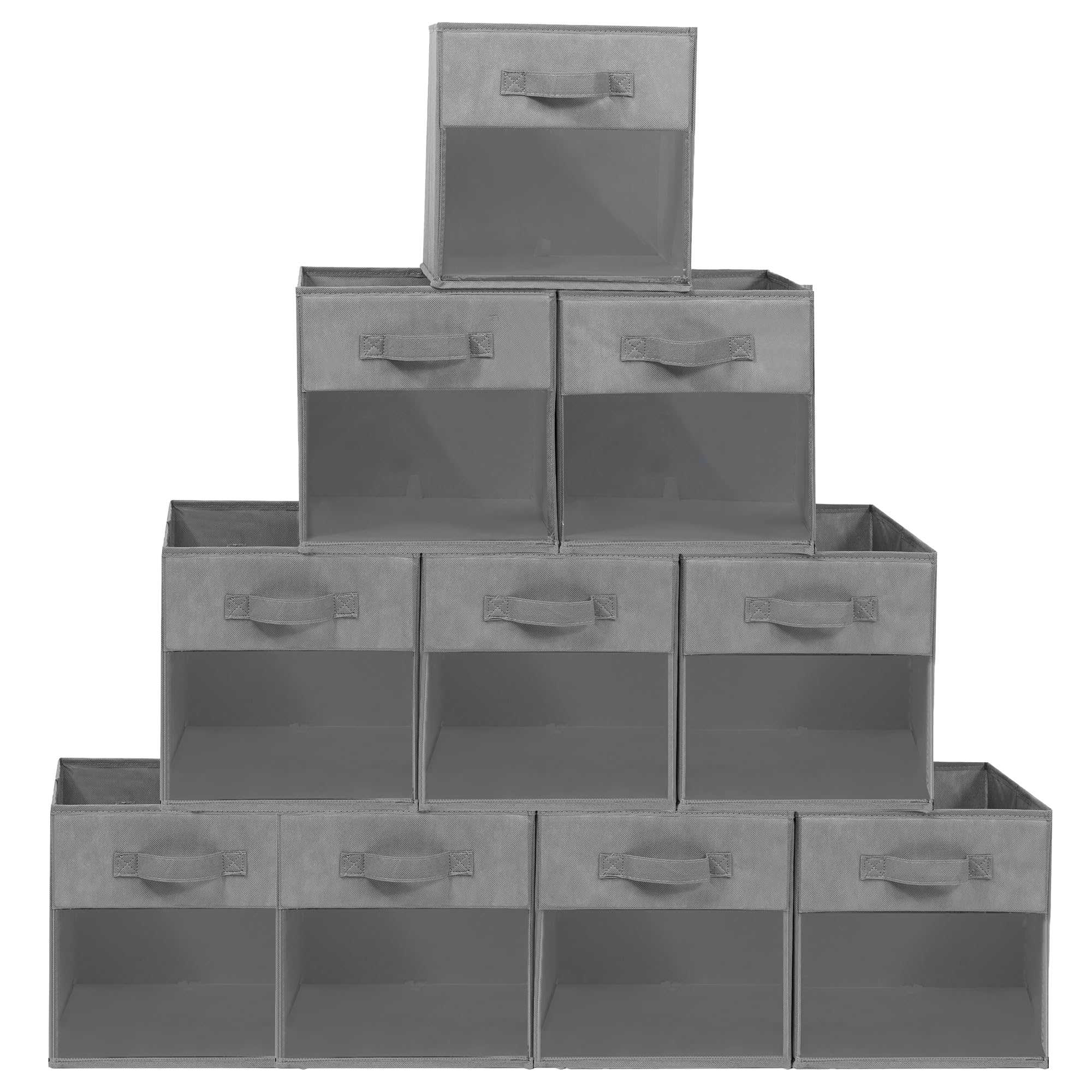 STORAGEIDEAS Storage Cubes,13 Inch Cube Storage Bins With Clear Window,Set of 10, Foldable Storage Cubes With Handles, Closet Storage Organizer Bins, Cubby Clothing Storage Baskets for Shelves, Gray