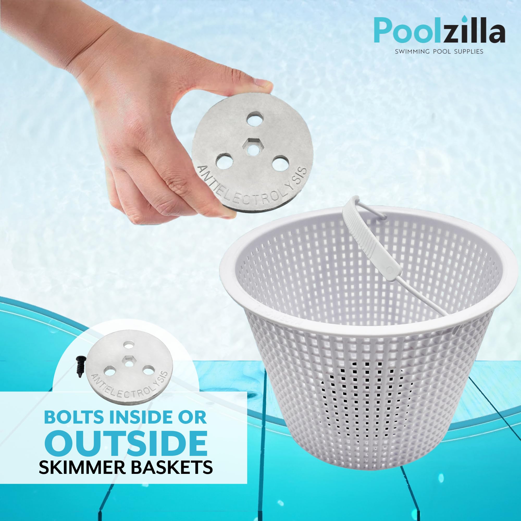 Poolzilla Zinc Anode Plate - 2 Pack, Keep Your Skimmer Basket in Place, Fights Against Corrosion and Electrolysis