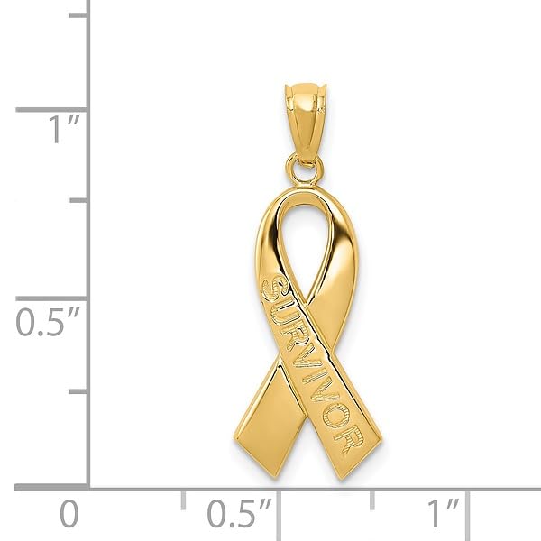 IceCarats 14K Yellow Gold Survivor Ribbon Necklace Charm Pendant 26mm Only
