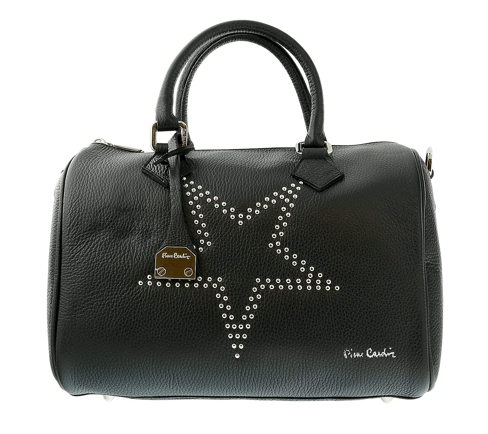 Pierre Cardin Black Leather Star Studded Medium Fashion Satchel Bag for womens
