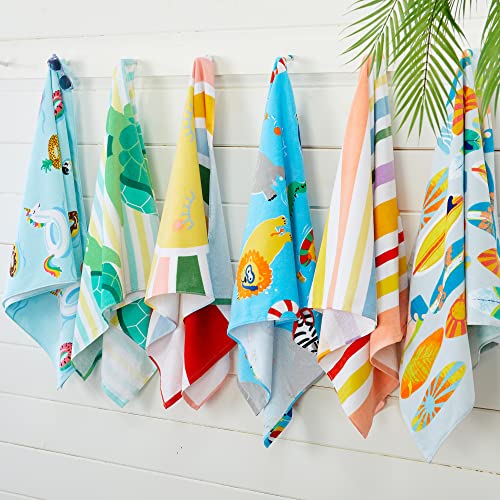 Sun Sprouts 100% Cotton Beach Towel Turtle Pattern for Kids & Toddler. Bath, Pool, Camping, Travel Towel for Boys & Girls. 30β x 60β Quick-Dry & Super Absorbent Beach Blanket