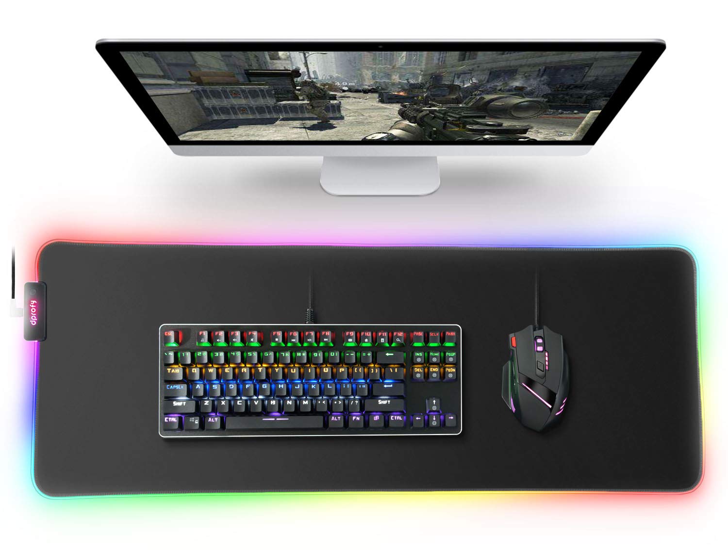 Large RGB Gaming Mouse Pad - Soft Non-Slip Rubber Base Led Mousepad, Thick Computer Keyboard Mice Mat for MacBook, PC, Laptop, Desk(31.5 x 11.8 x 0.15In)
