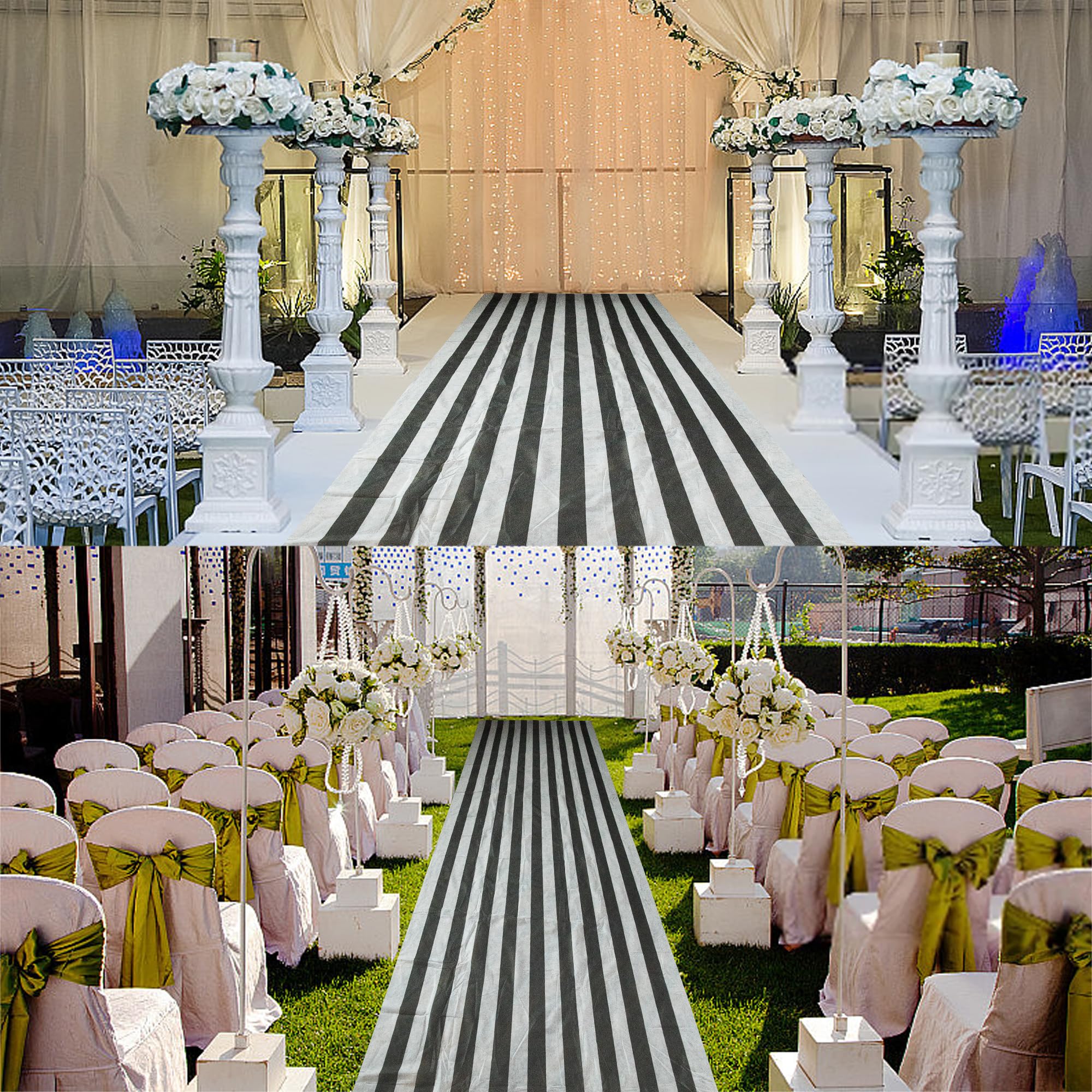 RunNico 66x3.3 ft Black and White Striped Gossamer Roll, Halloween Sheer Gossamer Striped Table Decoratoin, Halloween Decorated Black and White Fabric for Halloween,Walls,Table Skirt,Wedding and Party