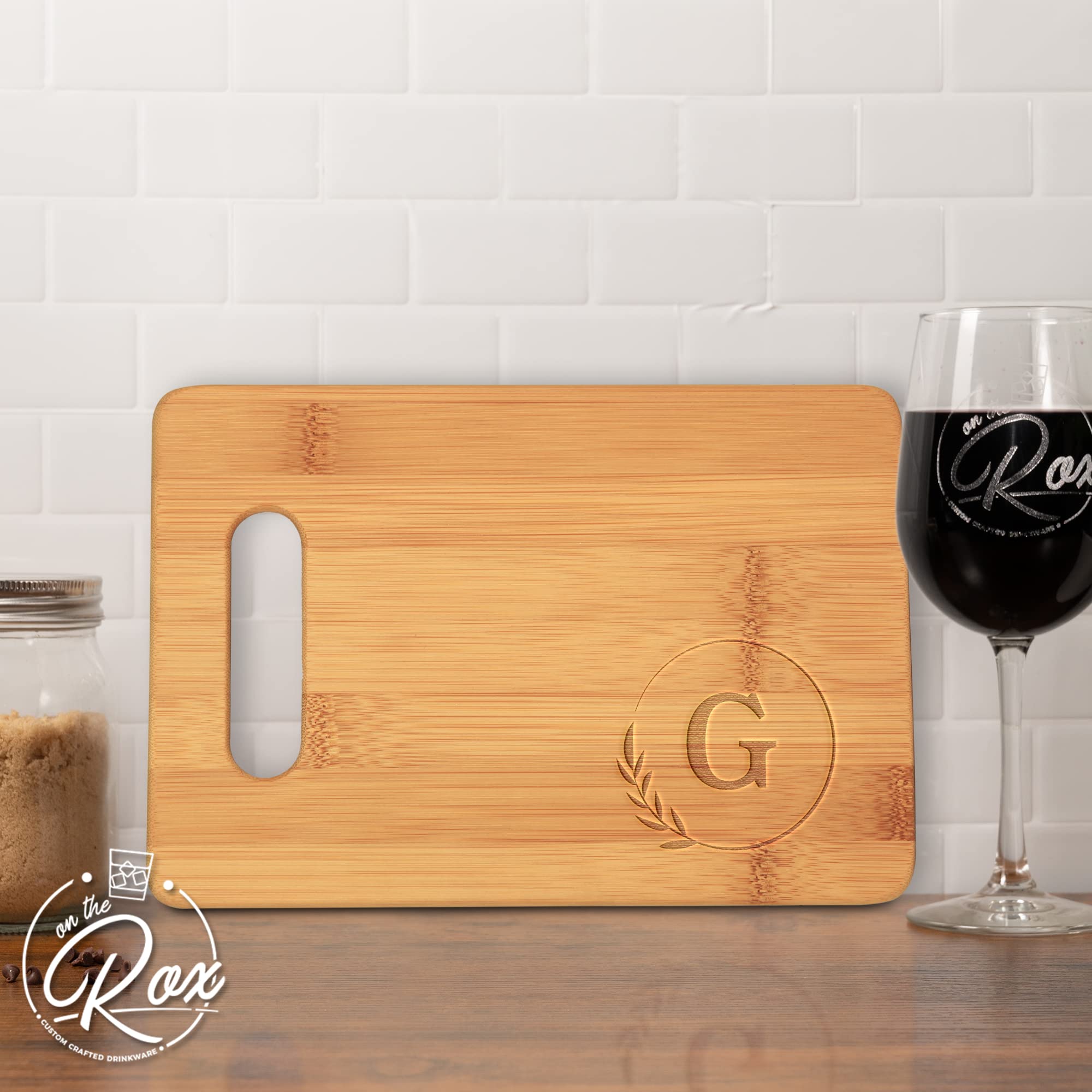 On The Rox Monogrammed Cutting Boards - 9β x 12β A to Z Personalized Engraved Bamboo Board (G) - Large Customized Wood Cutting Board with Initials - Wooden Custom Charcuterie Board Kitchen Gifts