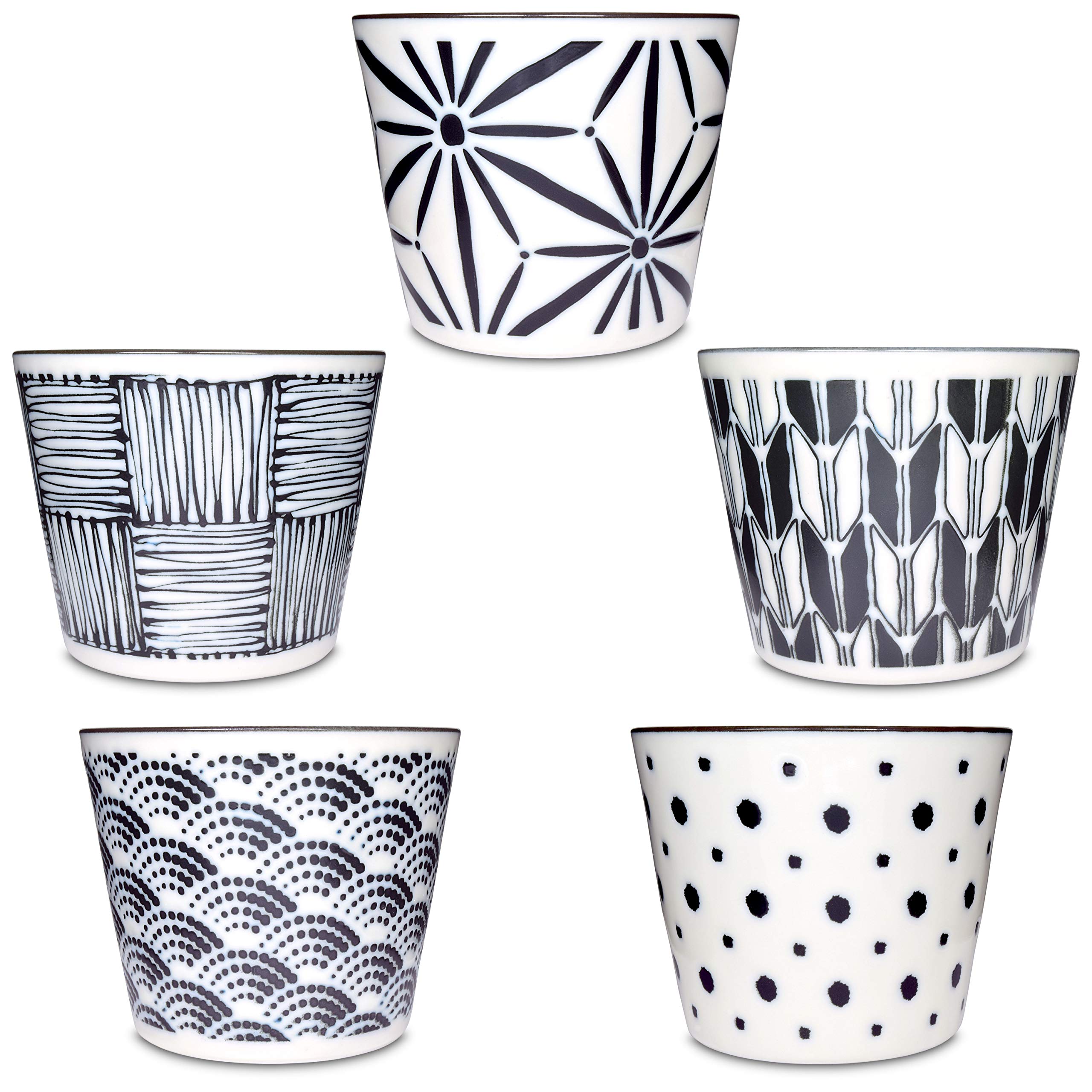 Mino Ware Traditional Japanese Yunomi Tea Cups, Komon Design for Green Tea, Matcha Tea, Set of 5