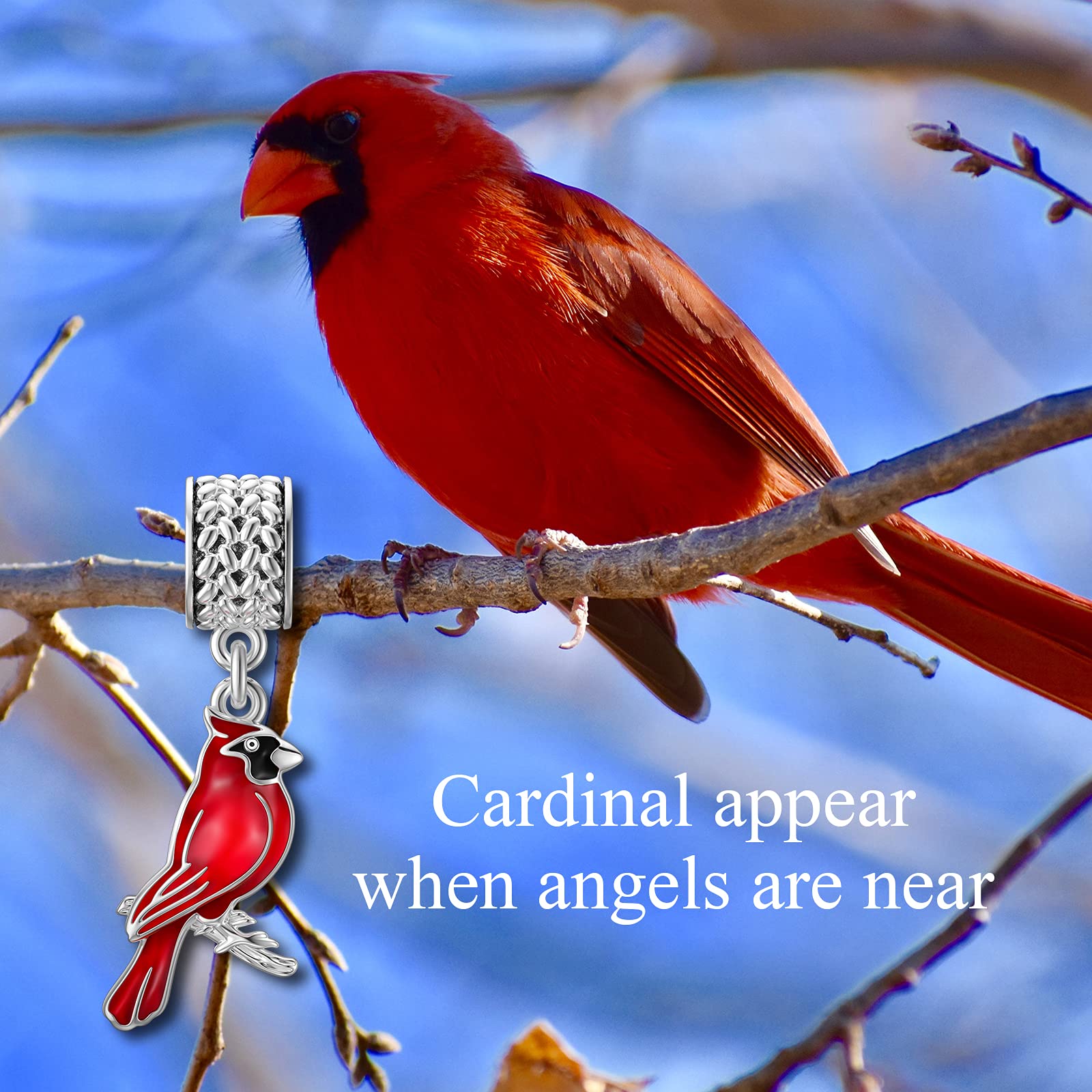 LONAGO Red Cardinal Charm 925 Sterling Silver Dangle Bird Bead Fit Bracelet Our Love Never Dies Gifts for Women Mom