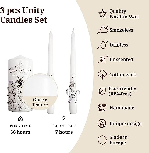Unity Candles for Wedding Ceremony Set - 3 Pcs 6" Pillar & 2 10" Tapers Candles - Unity Decorative Wedding Candle White Ceremonial Candles - Velas Decorativas para Boda - Wedding Table Centerpiece