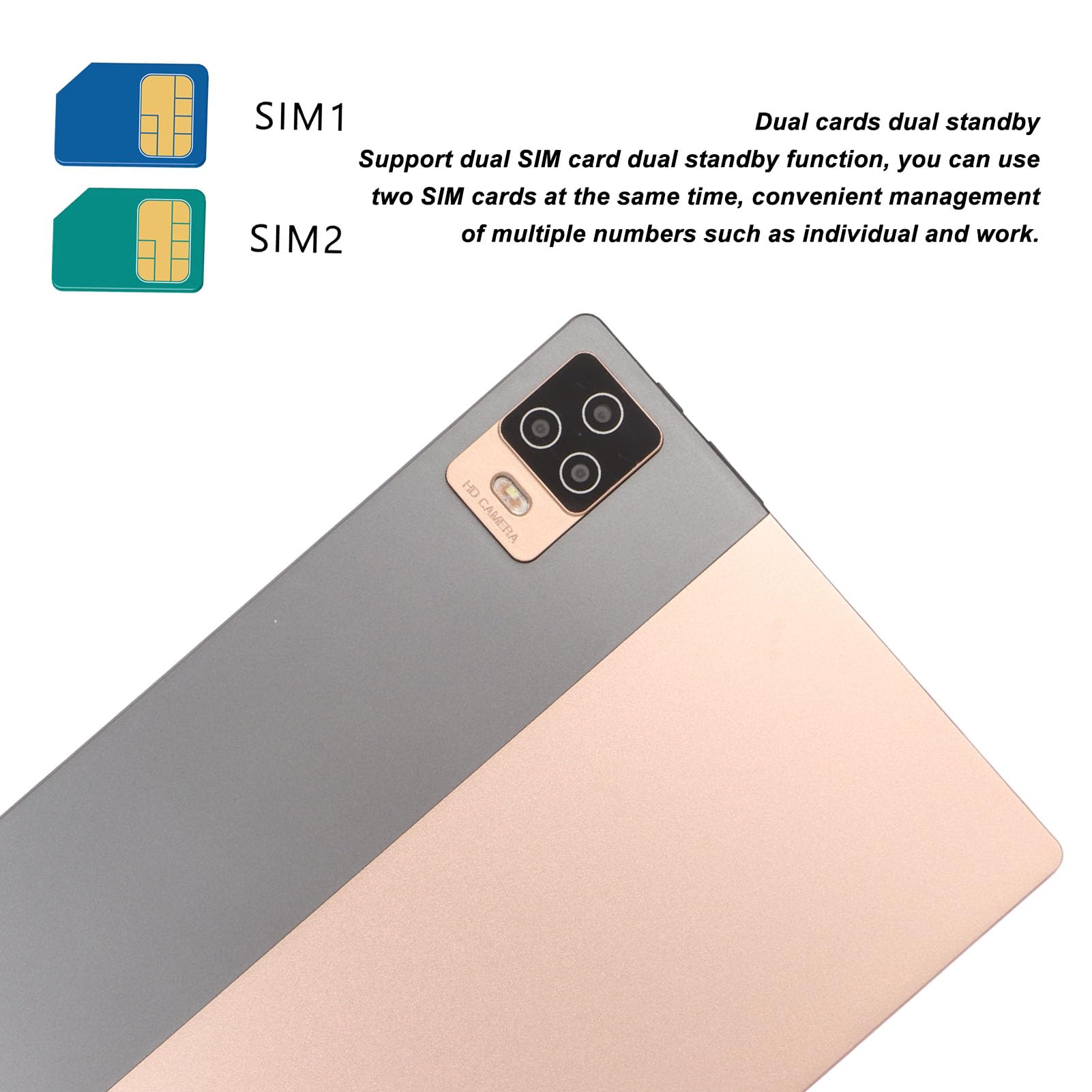 MAVIS LAVEN Smart Tablet, 12GB RAM 512GB ROM Tablet 4G LTE Front 8MP Rear 16MP 10.1 Inch 8 Core 2560X1600 Resolution Mulriple Interface for Game for Learning (Gold)
