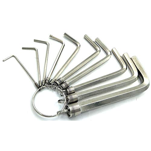 Sport Art 10 pcs Allen Wrench Hex Key Set with Keychain Allen Wrench Bike Repair Tool, L Shape, Wrench Size: 1.5mm, 2mm, 2.5mm, 3mm, 4mm, 5mm, 5.5mm, 6mm,8mm,10mm (silvery)