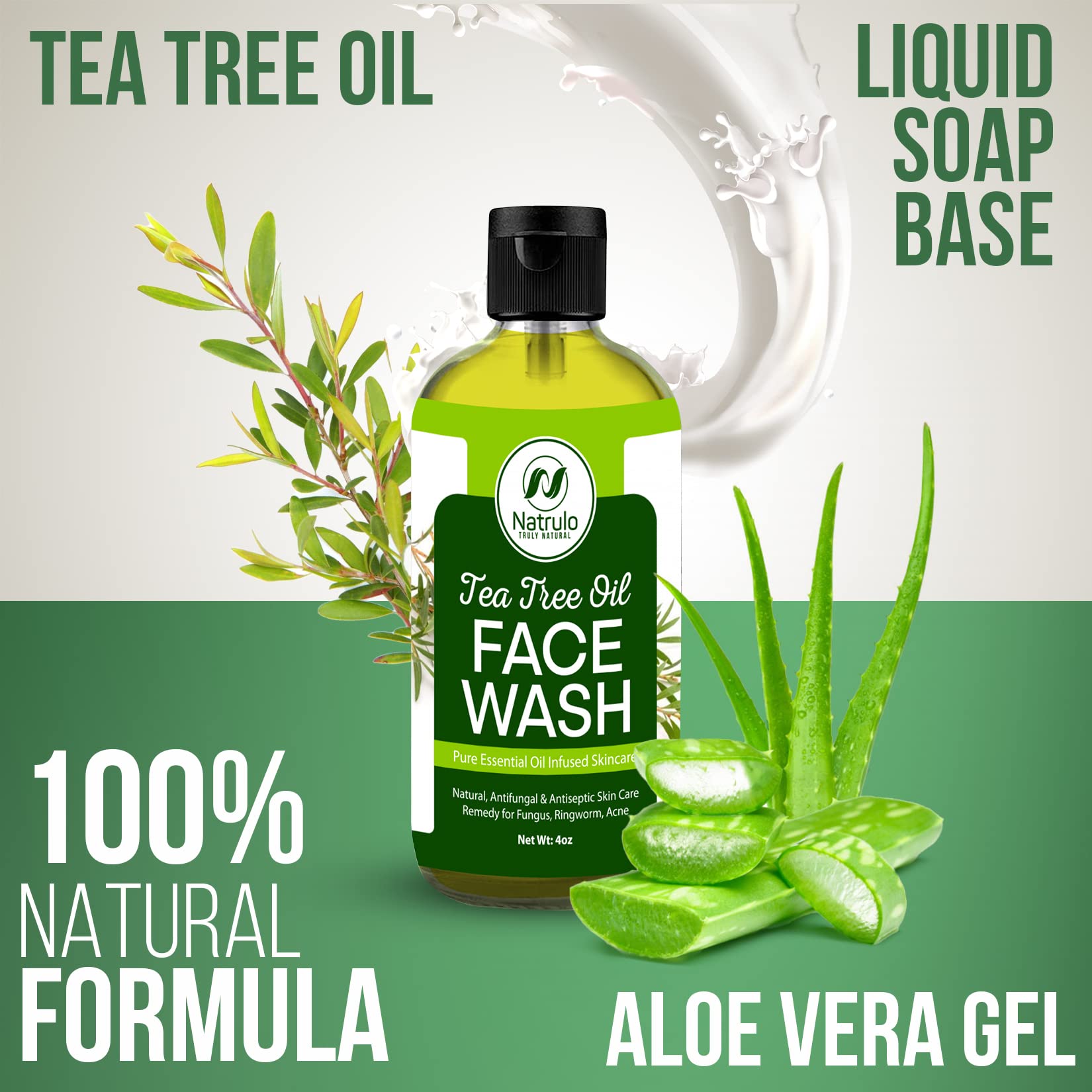 Tea Tree Oil Face Wash, 4oz β Tea Tree Soap Natural Skin Cleanser β Pure Essential Oil Infused Skincare Cleansing Face Soap, Made in USA