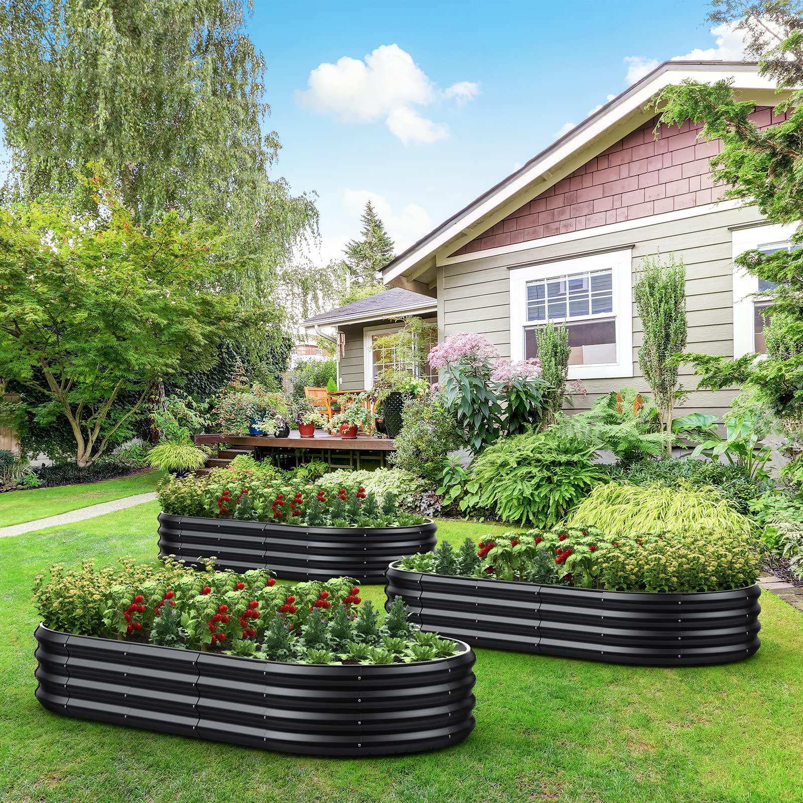 NovDeco Raised Garden Bed, 6x3x1ft Galvanized Oval Raised Planter Bed Outdoor, Rot-Resistant Metal Planter Box for Vegetables Flowers Herb Patio Ground