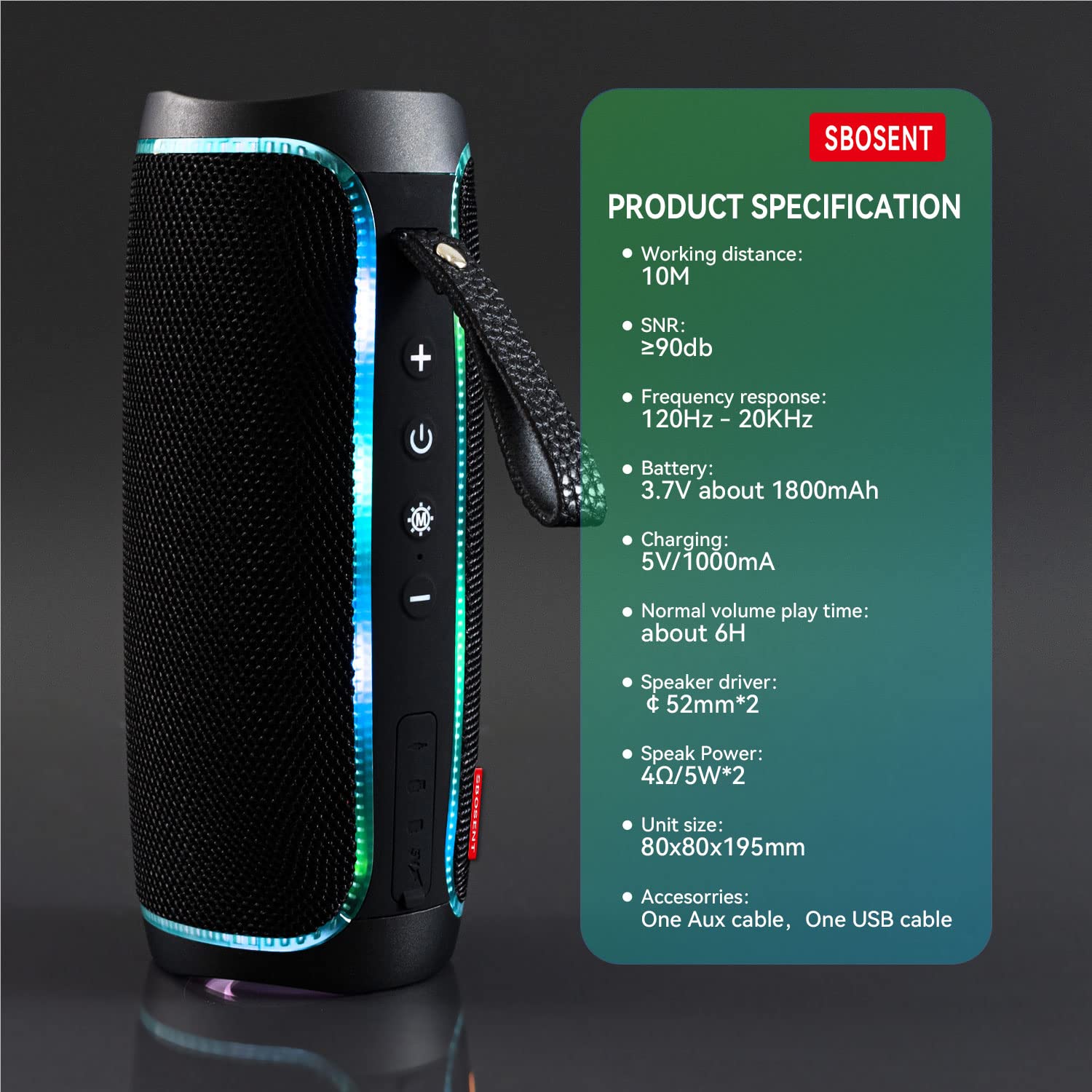 SBOSENT Bluetooth Portable Speaker, Wireless Bluetooth Speakers V5.1USB Card, Micro SD Card and FM Radio, Wireless Speakers with Bluetooth for Outdoor, Indoor, Travel, Beach, Camping (Black)