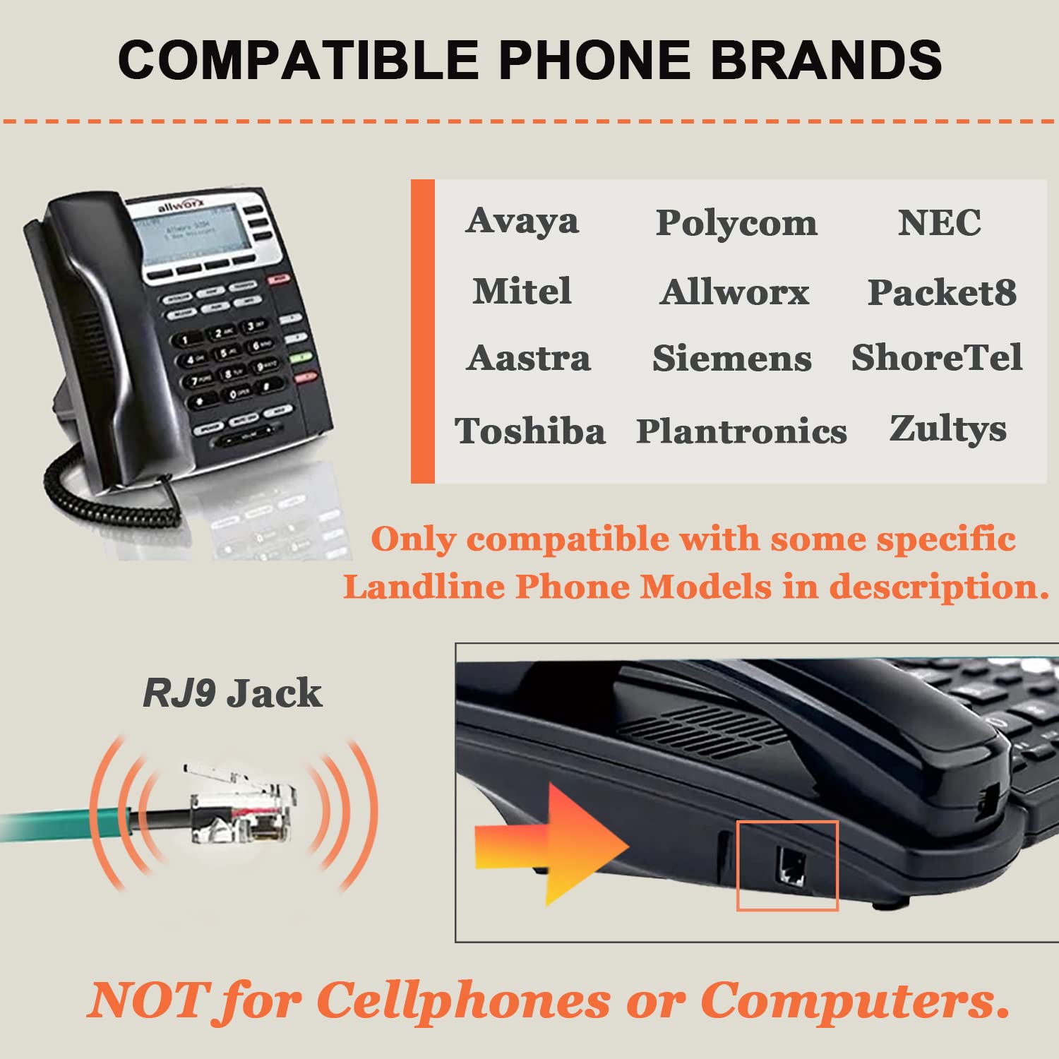 Phone Headset with Microphone Noise Cancelling, Call Center Telephone Headset with RJ9 Jack, Work for Avaya 1408 9508 1416 Shoretel 230 480 Mitel 5220 Polycom NEC Allworx Zultys Aastra Landline Phones