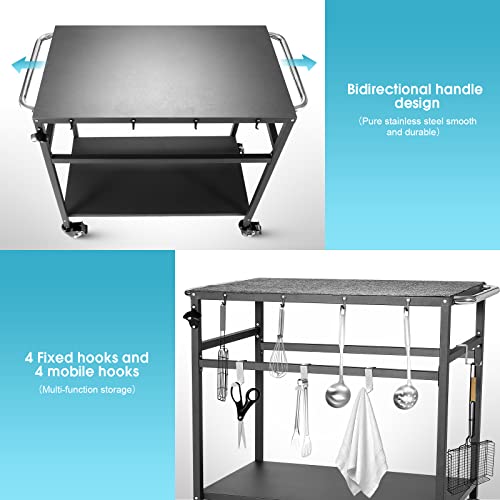 Outdoor Grill Table with Storage for Patio,Double-Shelf Movable Kitchen Cart Island Table on Wheels with Grill Mats,20" x 32" Multi-Functional Heavy Duty Kitchen BBQ Food Prep Table for Grill