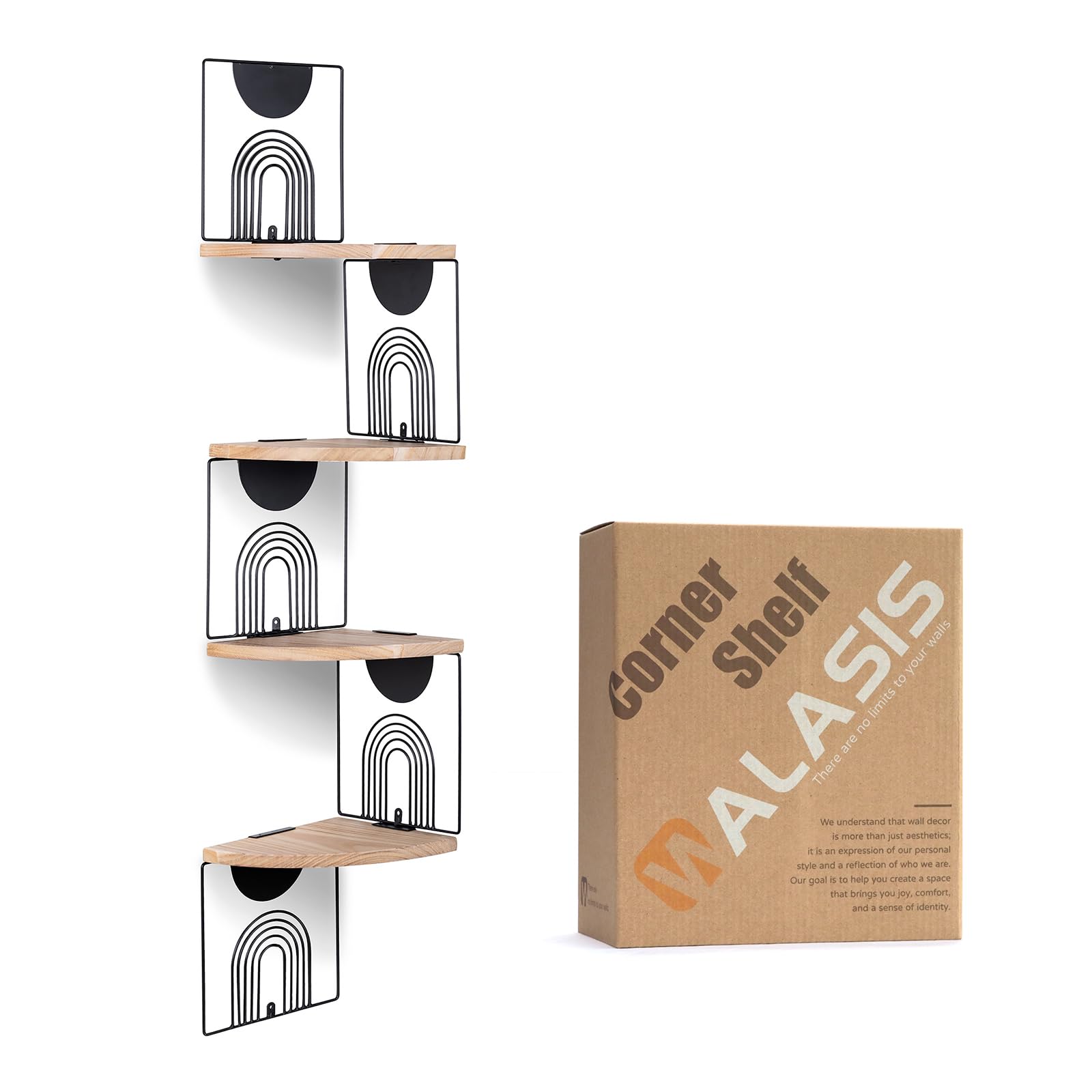 Walasis Corner Shelf Wall Mounted - 4 Tier Shelves Wall Decor for Bedroom Essentials Wood Hanging Shelves for Home Decorations
