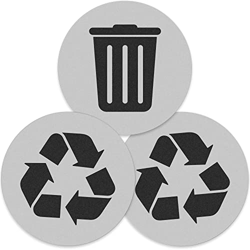 Stickios Recycle Stickers for Trash Cans (3 PCS) - Bubble-Free, Damage-Free, Removable Vinyl - Indoor or Outdoor Garbage Bins - Waste Management Stickers (Silver)