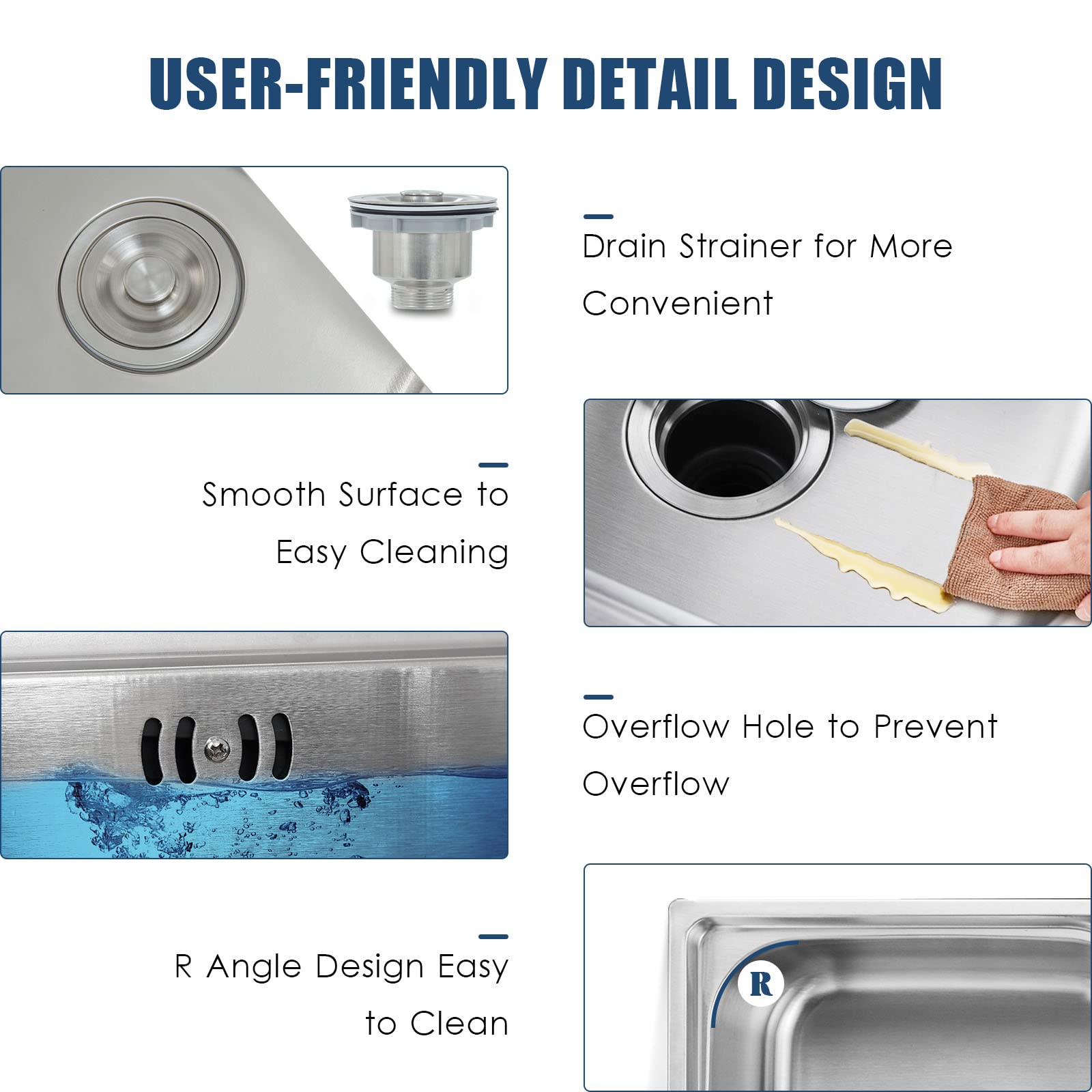 Outdoor Sink Single Bowl, Freestanding Stainless Steel Utility Sink With Hose Hook Up, Commercial Kitchen Sink with Hot and Cold Faucet For Restaurant, Bar, Laundry, Garage, Backyard