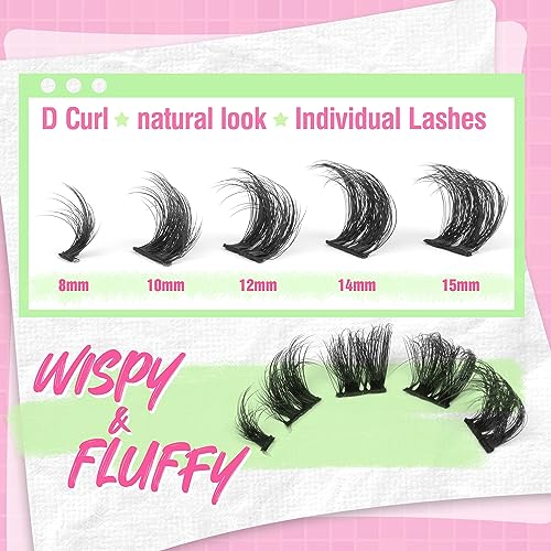 Lvmixwig Eyelash Extension Kit Cluster Lashes Extension Kit with Lash Bond and Seal Strong Hold D Curl Lash Cluster Fluffy Cat Eye Natural Look Individual Lashes Extension Kit DIY at Home