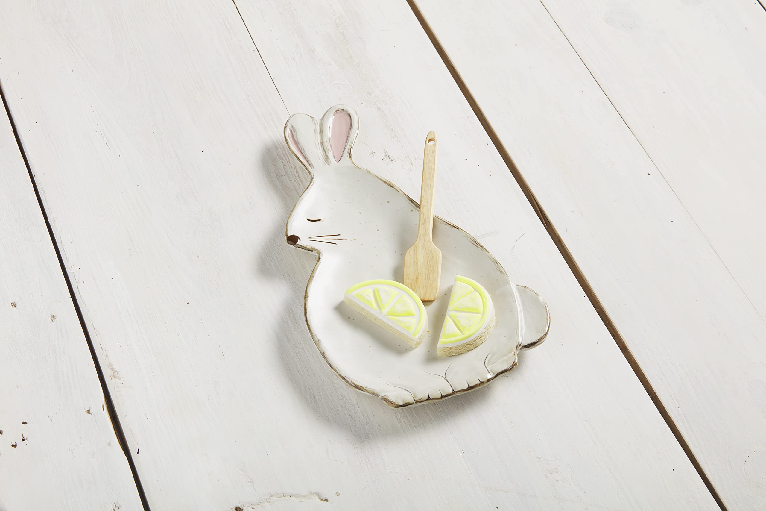 Mud Pie Bunny Shaped Cookie Plate Set, Cream, 13" x 7.2"