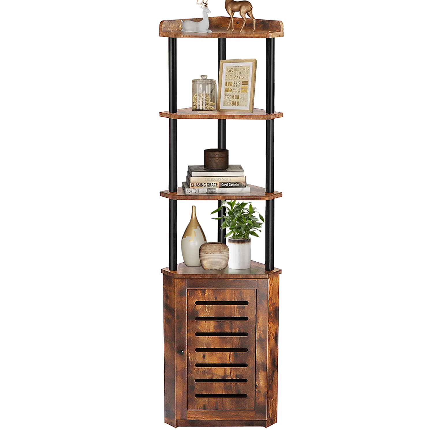 Timberer Corner Shelf with Storage, 74.2" Tall Corner Cabinet with Shelves, 6-Tier Corner Bookshelf, Freestanding Corner Storage Stand, for Living Room, Rustic Brown