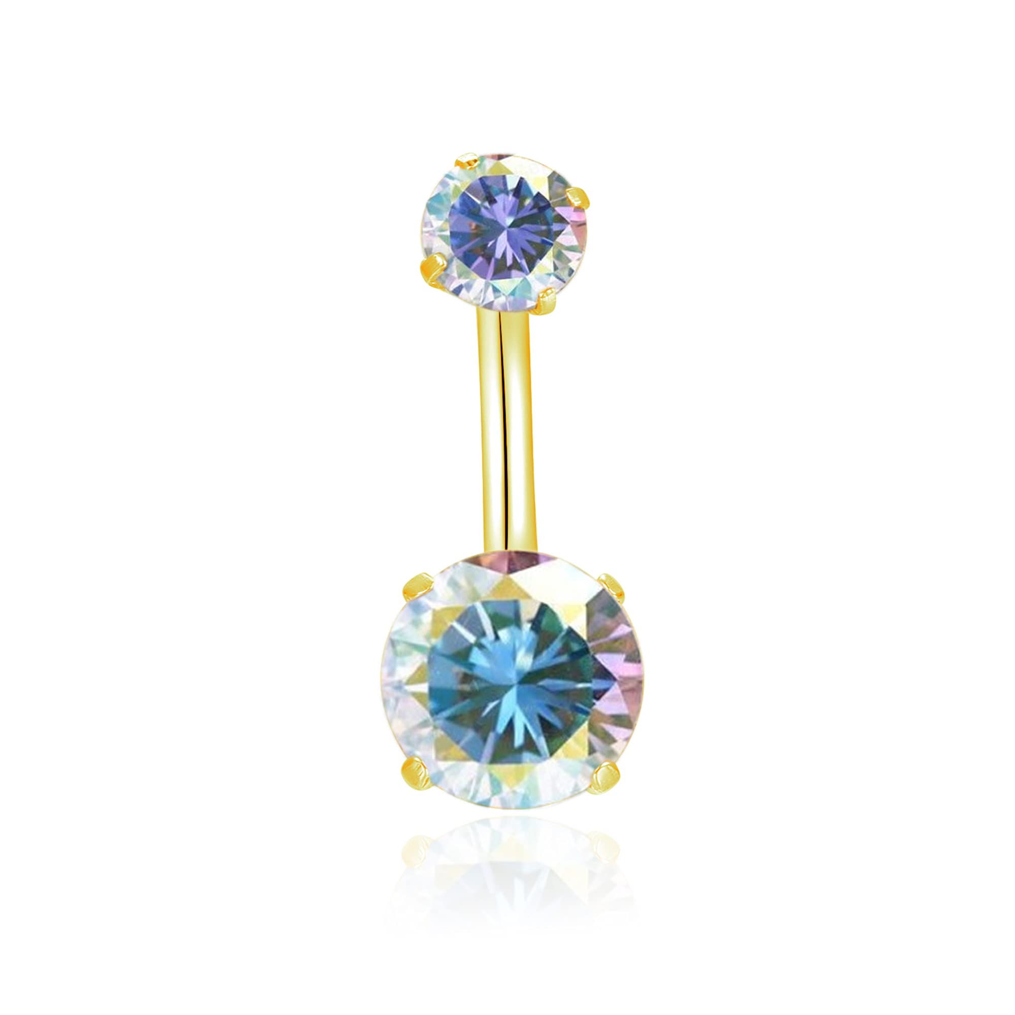 HQLA 14G Yellow Gold Plated Stainless Steel Belly Button Rings for Women Girls CZ Screw Navel Bars Body Piercing Jewelry ⦠(1 PC AB Color)