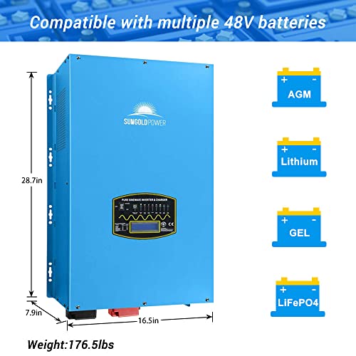 SUNGOLDPOWER 15000W 48V Inverter charger, Input 240V AC,Output 120/240V Split Phase Pure Sine Wave Inverter, Low Frequency Inverter, Heavy Duty Inverter for off Grid System(MPPT excluded)