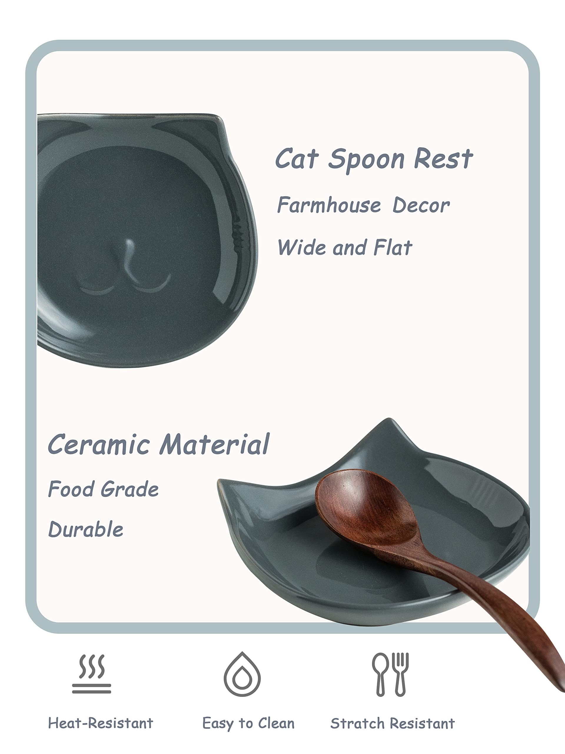 Miamolo Ceramic Spoon Rest for Stove Top, Cat Cooking Spoon Holder for Kitchen Counter, Cute Spoon Rest Utensil Rest for Spatula Spoons Ladles, Dark Gray