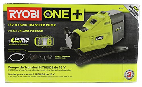 Ryobi P750 One+ 18V Hybrid Lithium Ion Battery or 120V AC Powered Portable Potable Water Transfer Pump (Battery Not Included, Tool Only)