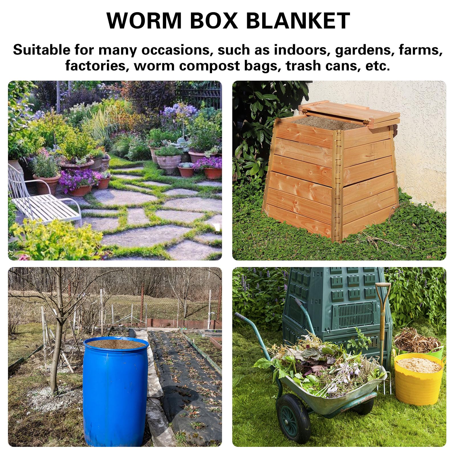 Worm Blanket for Composter, 4Pcs 23.62 * 23.62 inch Worm Blanket, Jute Fibre for Compost Bin Keeps The Worms Dark & Moist & Warm,Worms for Composting Worm Farm Kit