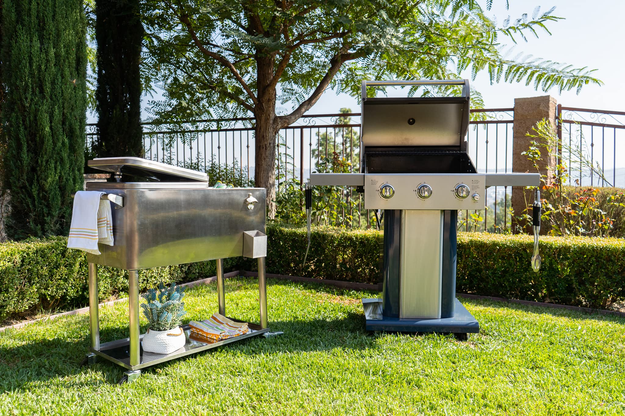 Permasteel 80-Qt Outdoor Patio Cooler with Wheels and Handles, Stainless Steel