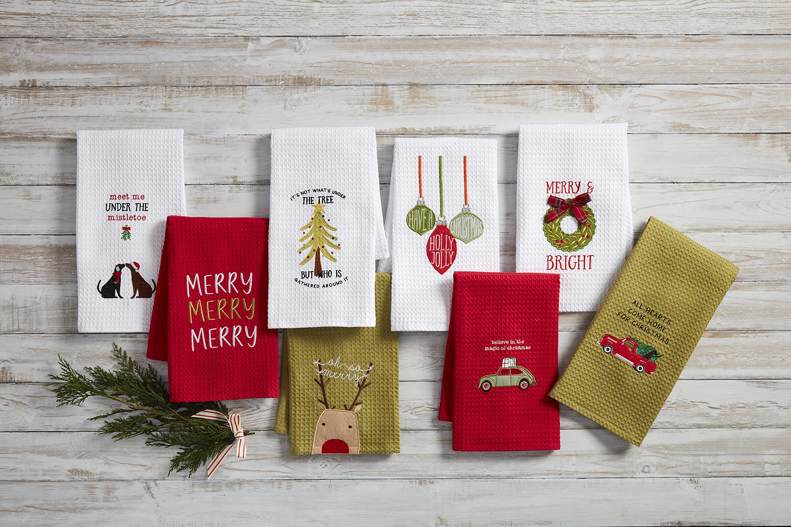 Mud Pie Christmas Waffle Towel, Tree, 25" x 16"