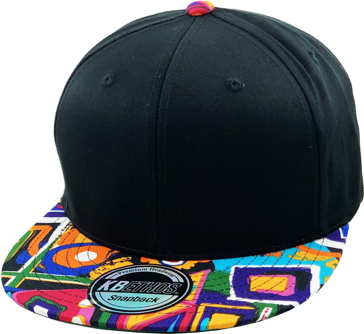 KNW-1469AZ BLK Aztec Snapback Hat Blank Cap Cotton & Wool Blend Flat Visor