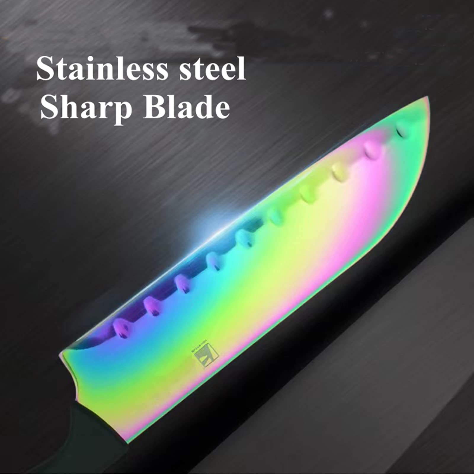 Stainless Steel Knife Set,5Pcs Kitchen Knife Set With Rainbow Titanium Coating Blade,Extremely sharp Non Stick Non Rust Knife Set with Comfortable Handle (Black)