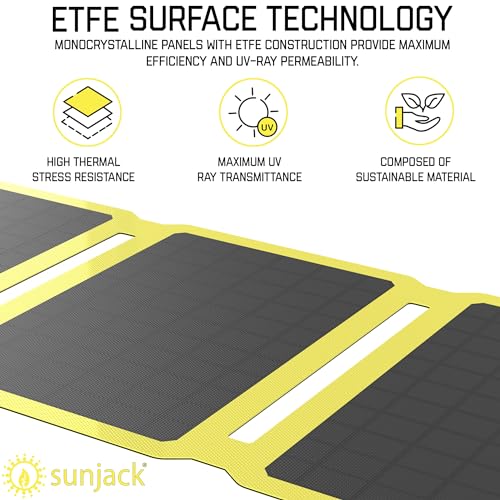 SunJack 25 Watt Foldable IP67 Waterproof ETFE Monocrystalline Solar Panel Charger with USB-C and USB-A for Cell Phones, Tablets and Portable for Backpacking, Camping, Hiking and More