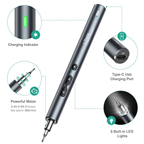 ORIA Mini Electric Screwdriver, 51 in 1 Cordless Power Precision Screwdriver Set with 48 Bits, Small Electric Screwdriver with USB Charging, LED Light, Handy Repair Tool for Smartphones,Toys, PC