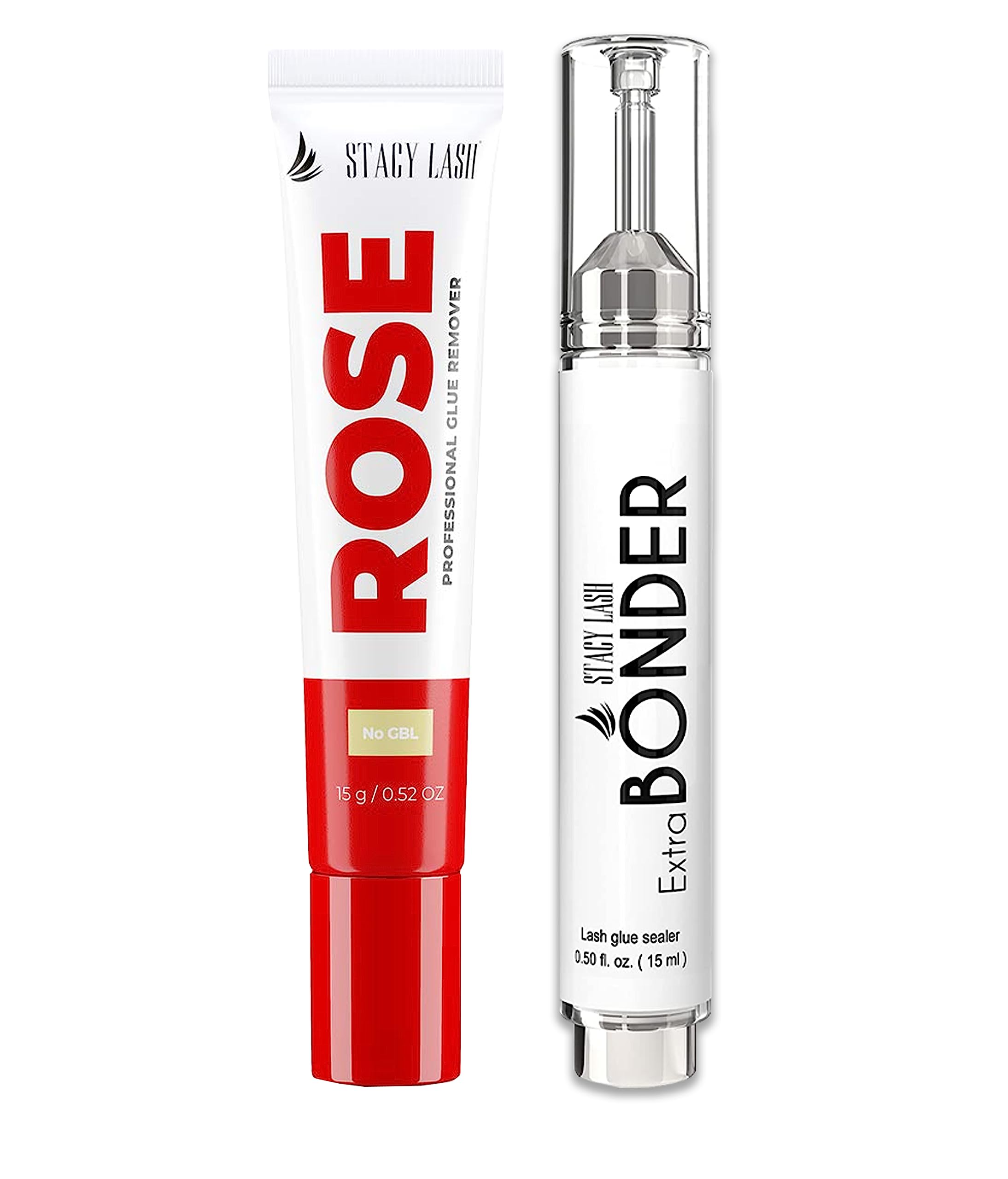 Rose Cream Remover for Lash Extension Glue 15g & Extra Bonder 15ml - Stacy Lash/Adhesive Dissolution Time - 60Sec / GBL Free/Sealer/Reduces Fumes/Professional Supplies for Eyelash Extensions