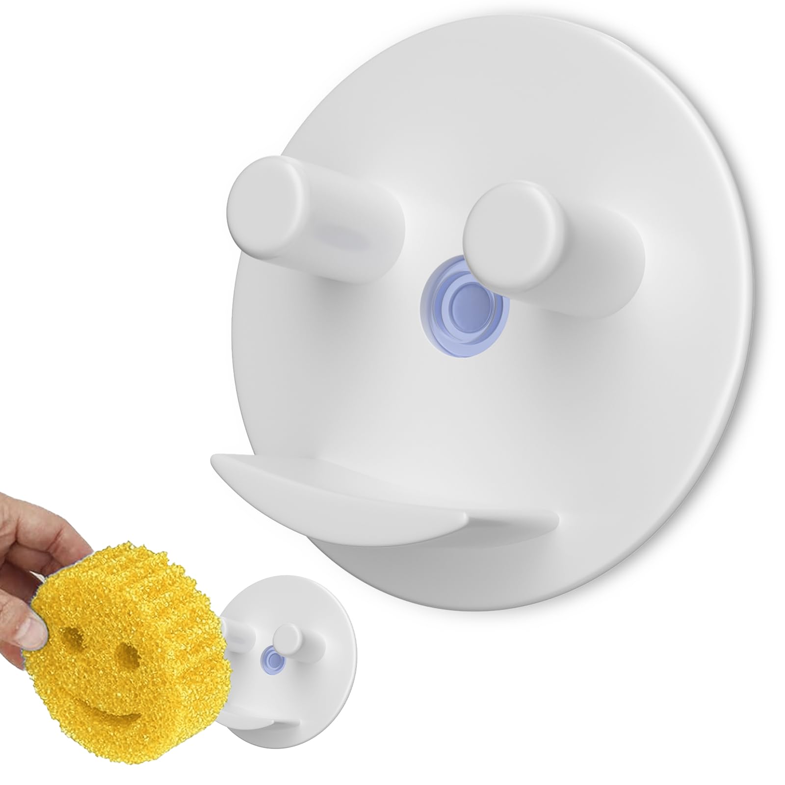 Sponge Holder, Sink Caddy for Scrub Sponges, Kitchen/Bathroom Sink Sponge Storage with Suction Cup Installation,Holding Smiley Sponges,Self-Draining and Dishwasher Safe(Sponges Not Included),1pcs