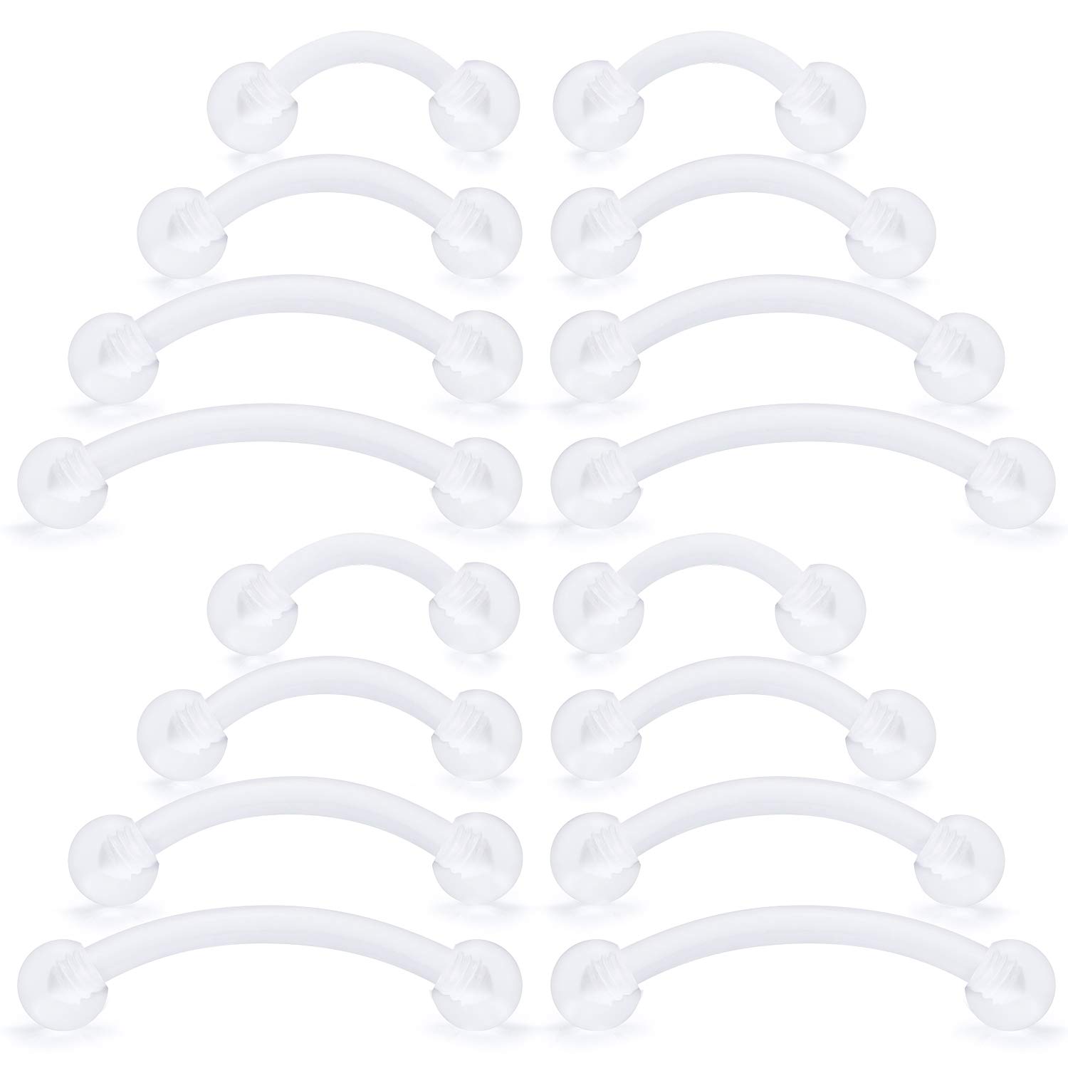 Hoeudjo Clear Flexible Curved Eyebrow Ring Piercing Retainer Cartilage Tragus Barbell Bioplast Retainers for Work 16 Pieces 16G